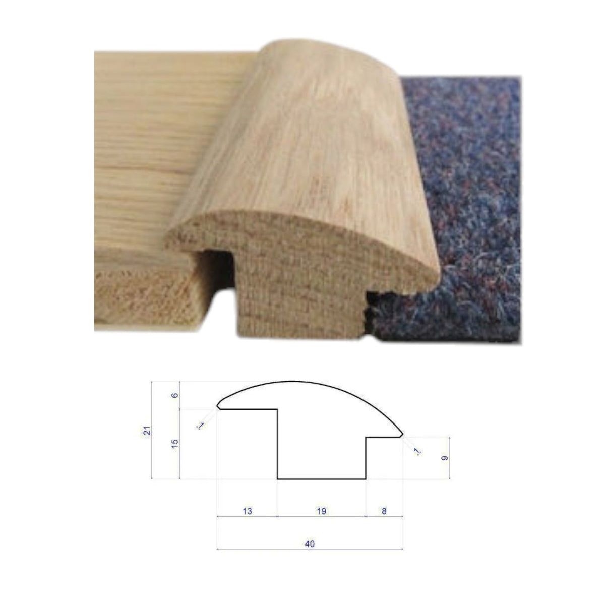 Wood To Carpet - Solid Oak Reducer Threshold–Wood To Carpet